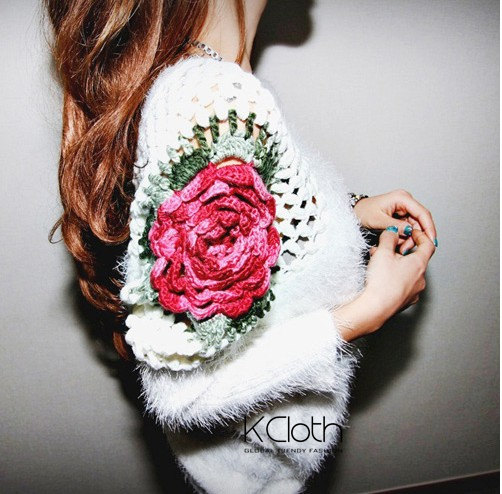 Embroidery Rose Sweater K1321 Casual Sweater Cardigan Long Sleeves Knit ...